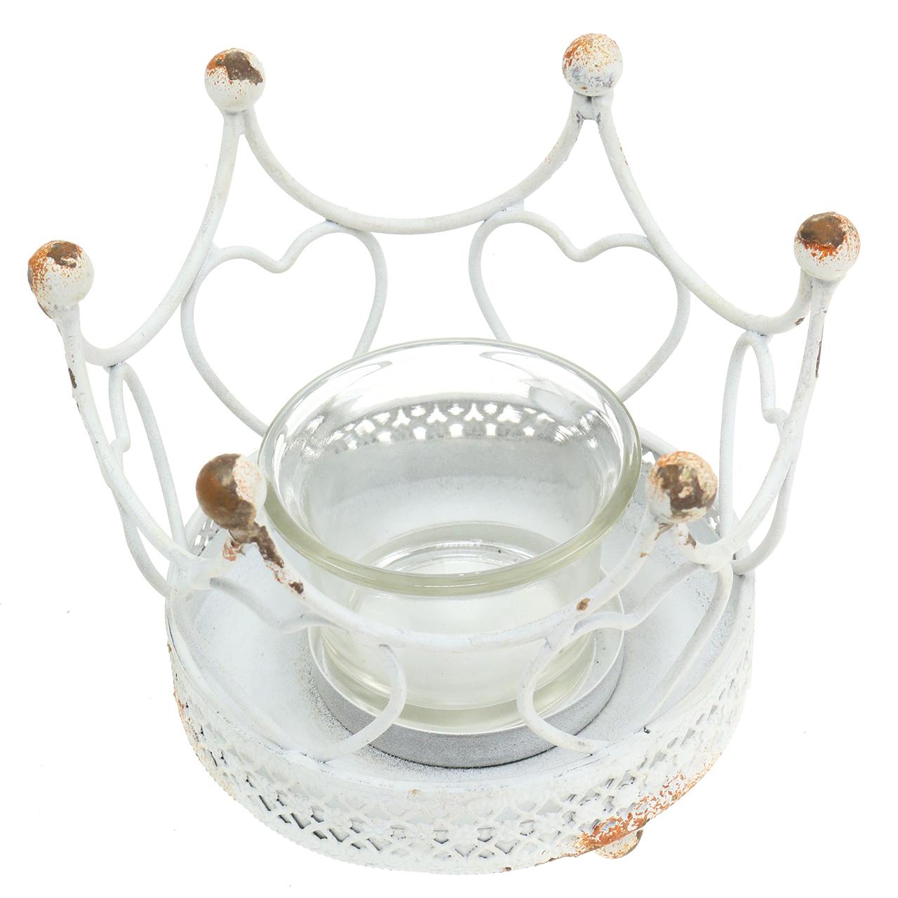 Floristik24.ch Teelichthalter Krone Weiß Ø13cm H9,5cm-64329