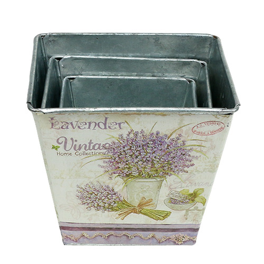 Floristik24.ch Blechtopf mit Lavendelmotiv eckig 3-Set-7816-90