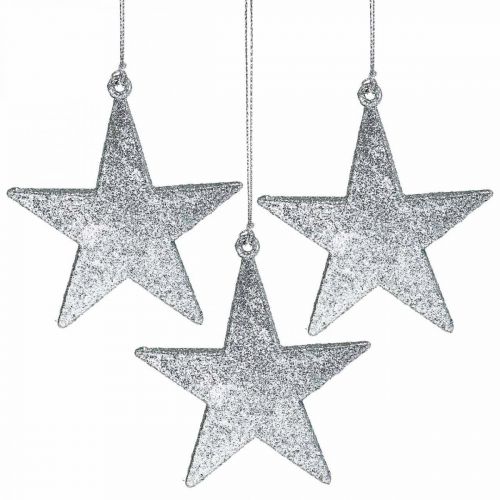 Floristik24.ch Weihnachtsdeko Stern Anhänger Silbern Glitter 9cm 12St